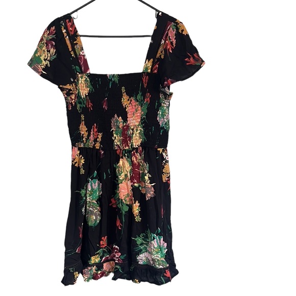 Band of Gypsies | Dresses | Band Of Gypsies Black Floral Smocked Mini ...